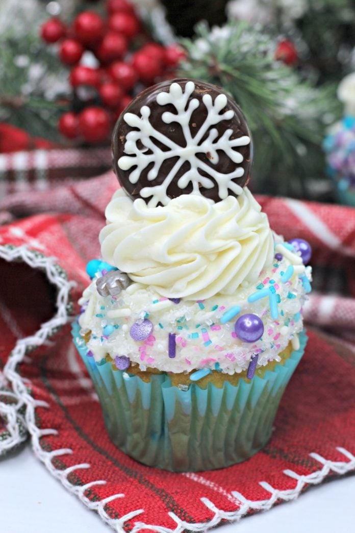 Snowflake Cupcakes Topped with York Peppermint Patties | OMC
